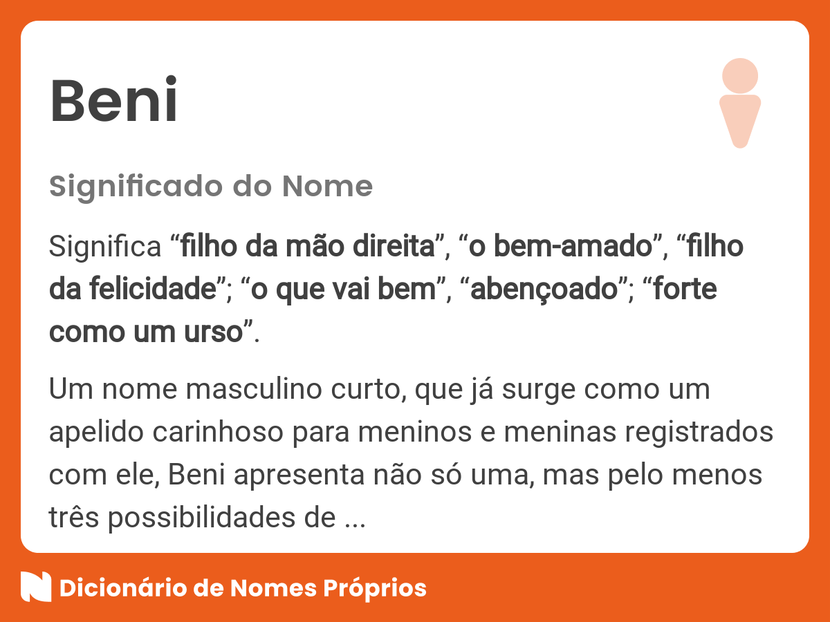 Significado do nome Beni - Dicionário de Nomes Próprios
