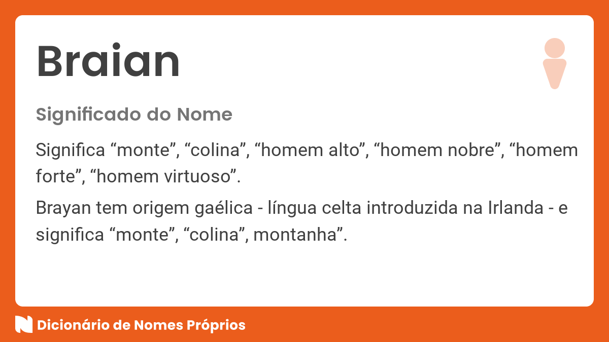Significado do nome Brayan - Dicionário de Nomes Próprios