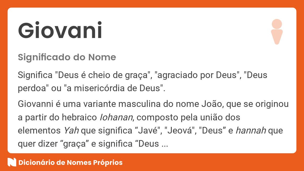 Significado do nome Giovanni - Dicionário de Nomes Próprios