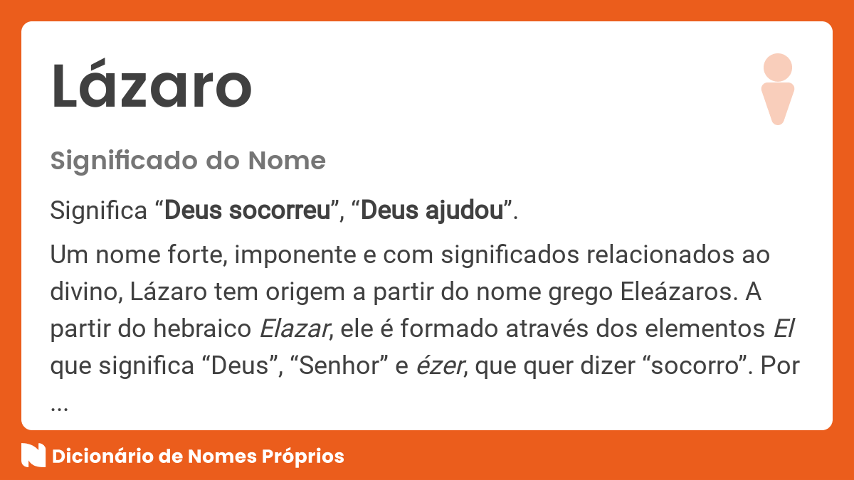 Significado do nome Lázaro - Dicionário de Nomes Próprios