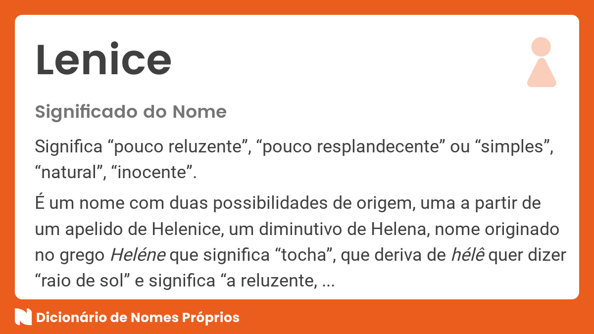 Significado do nome Lenice - Dicionário de Nomes Próprios