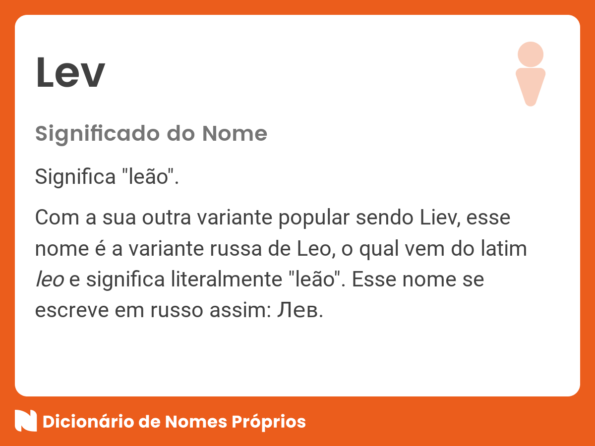 Significado do nome Lev - Dicionário de Nomes Próprios