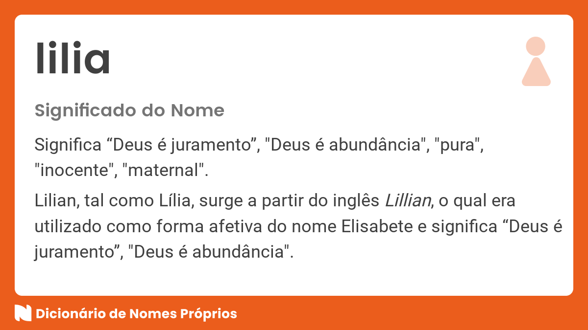 Significado do nome Lilian - Dicionário de Nomes Próprios