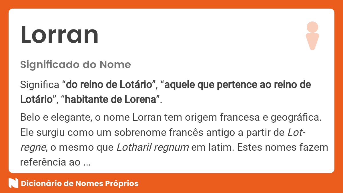 Significado do nome Lorran - Dicionário de Nomes Próprios