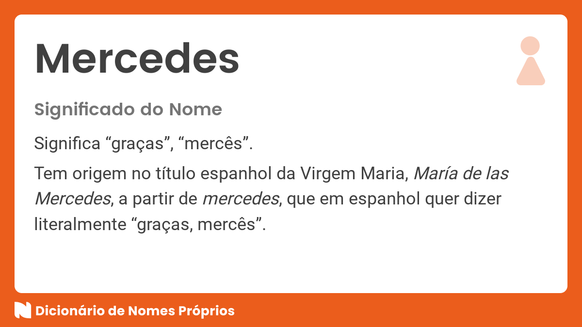 Significado do nome Mercedes - Dicionário de Nomes Próprios