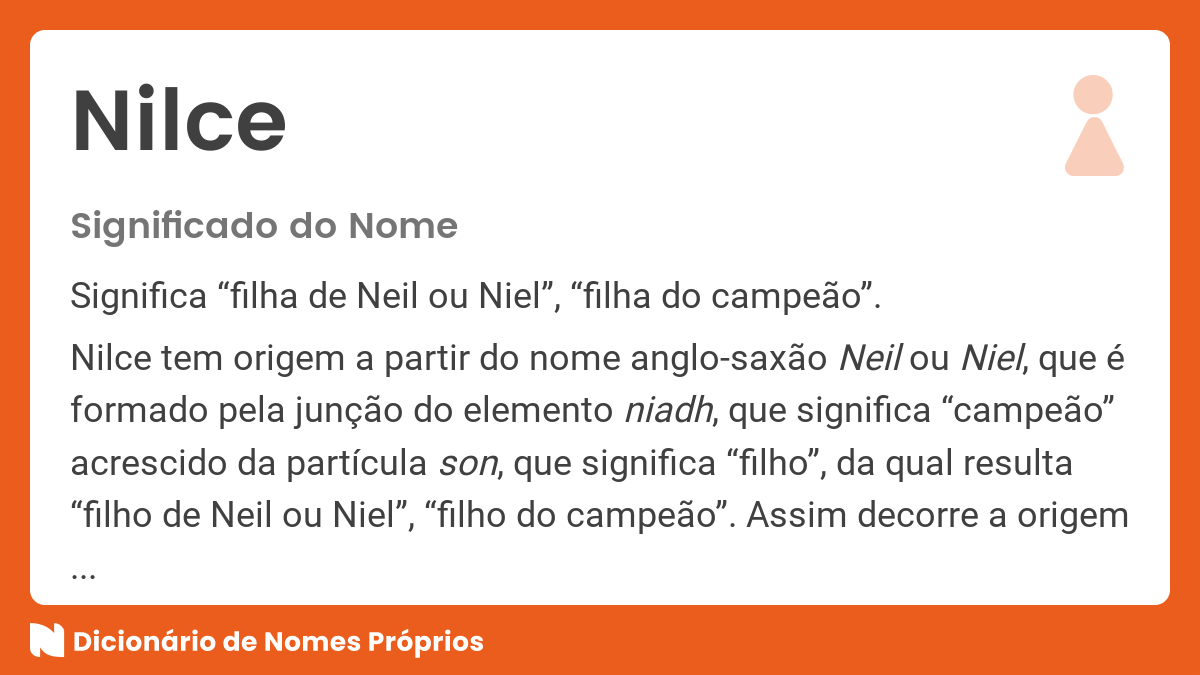 Significado do nome Nilce - Dicionário de Nomes Próprios