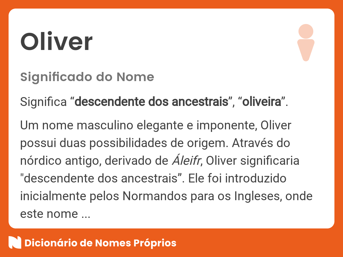 Significado do nome Oliver - Dicionário de Nomes Próprios