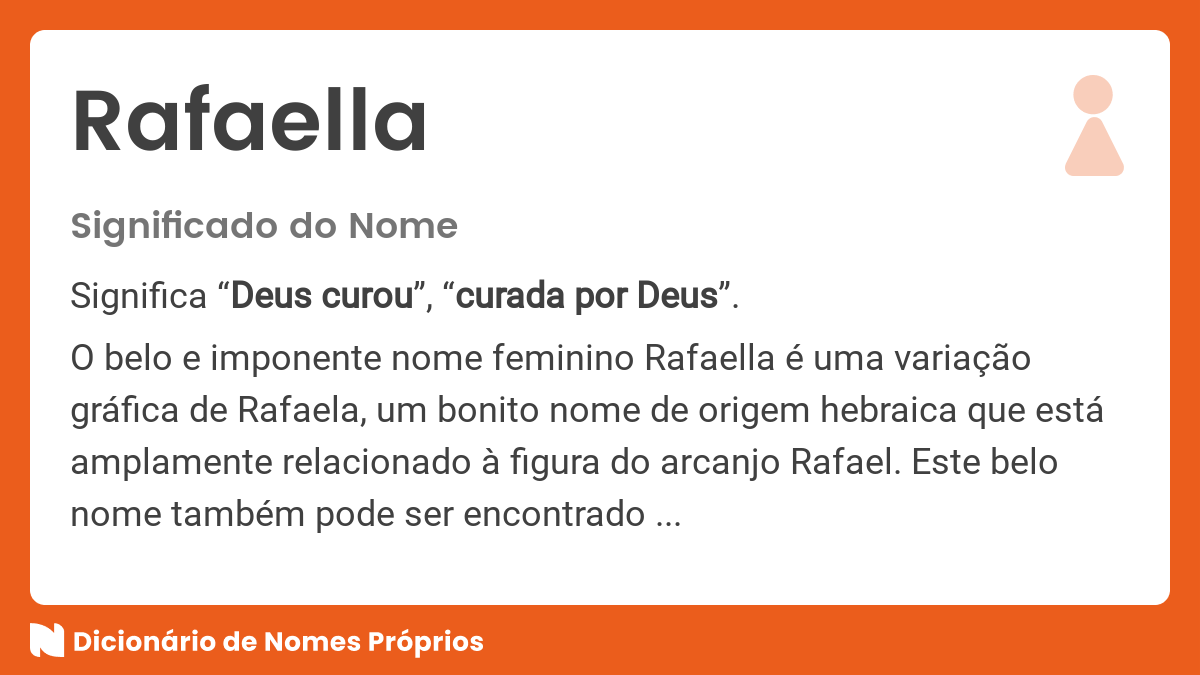 Significado do nome Rafaella - Dicionário de Nomes Próprios