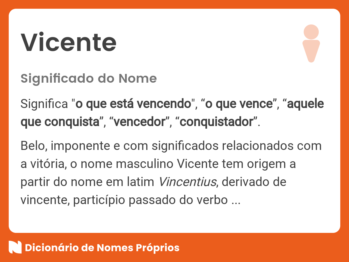 Significado do nome Vicente - Dicionário de Nomes Próprios