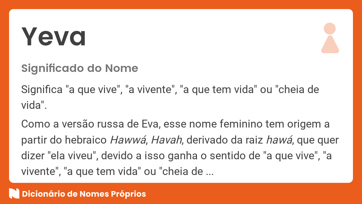 Significado do nome Yeva - Dicionário de Nomes Próprios