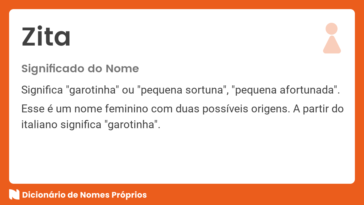 Significado do nome Zita - Dicionário de Nomes Próprios